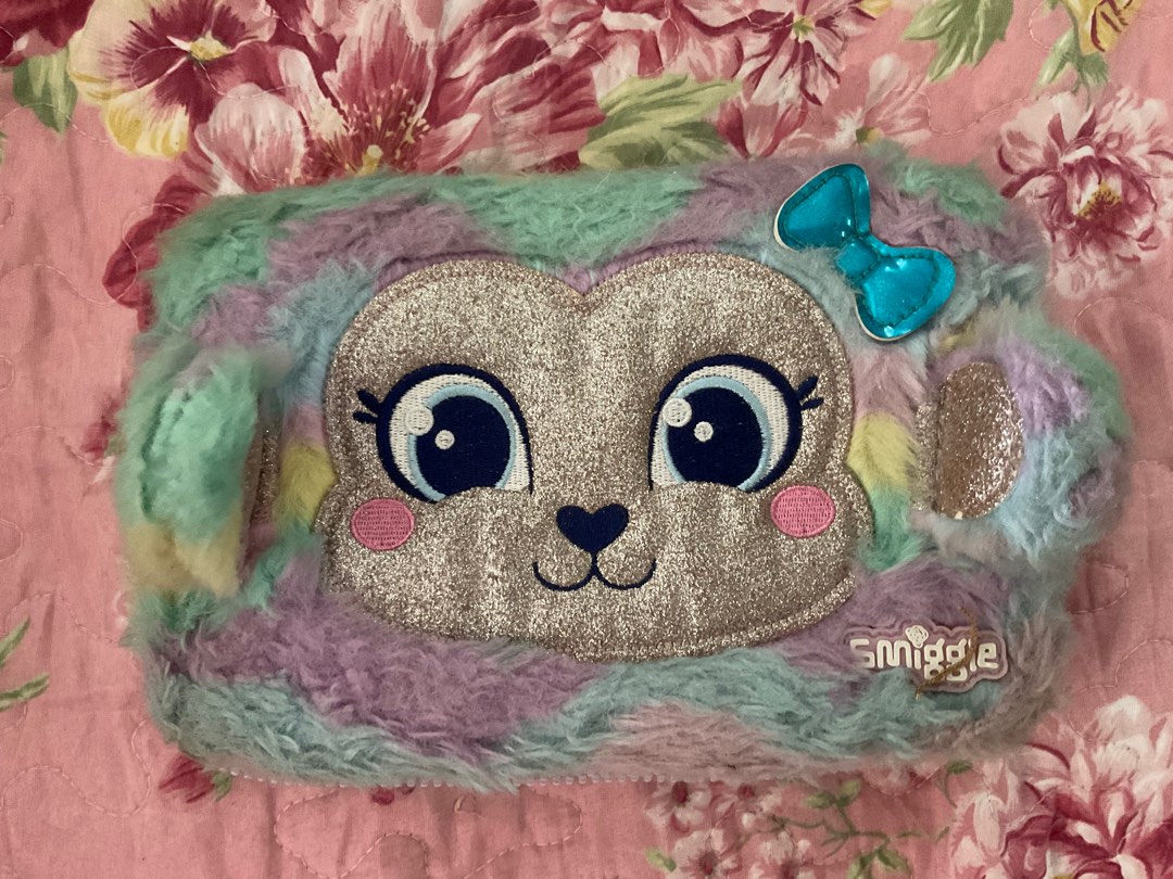 Smiggle pastel rainbow furry monkey pencil box, Hobbies & Toys ...
