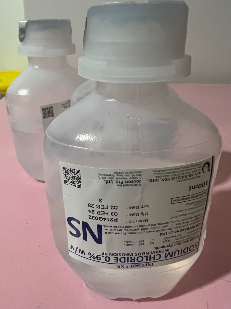 Sterile normal saline 100mls infusion drip, Health & Nutrition, Medical ...