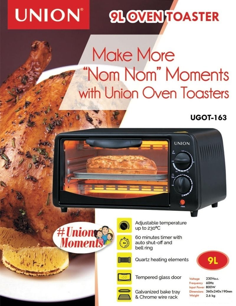 Union 9 Liter Capacity Tempered Glass Door Oven Toaster For Sale, TV ...