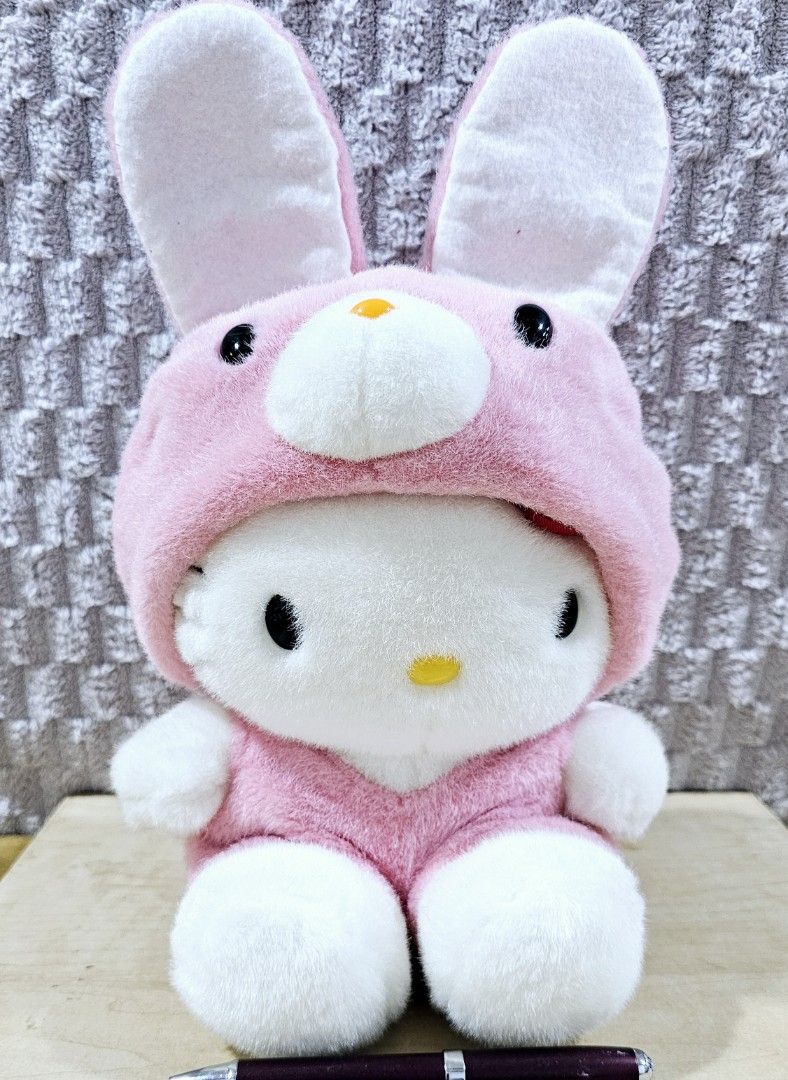 Vintage rare Hello Kitty 1999 in pink rabbit costume plush 28cm ...