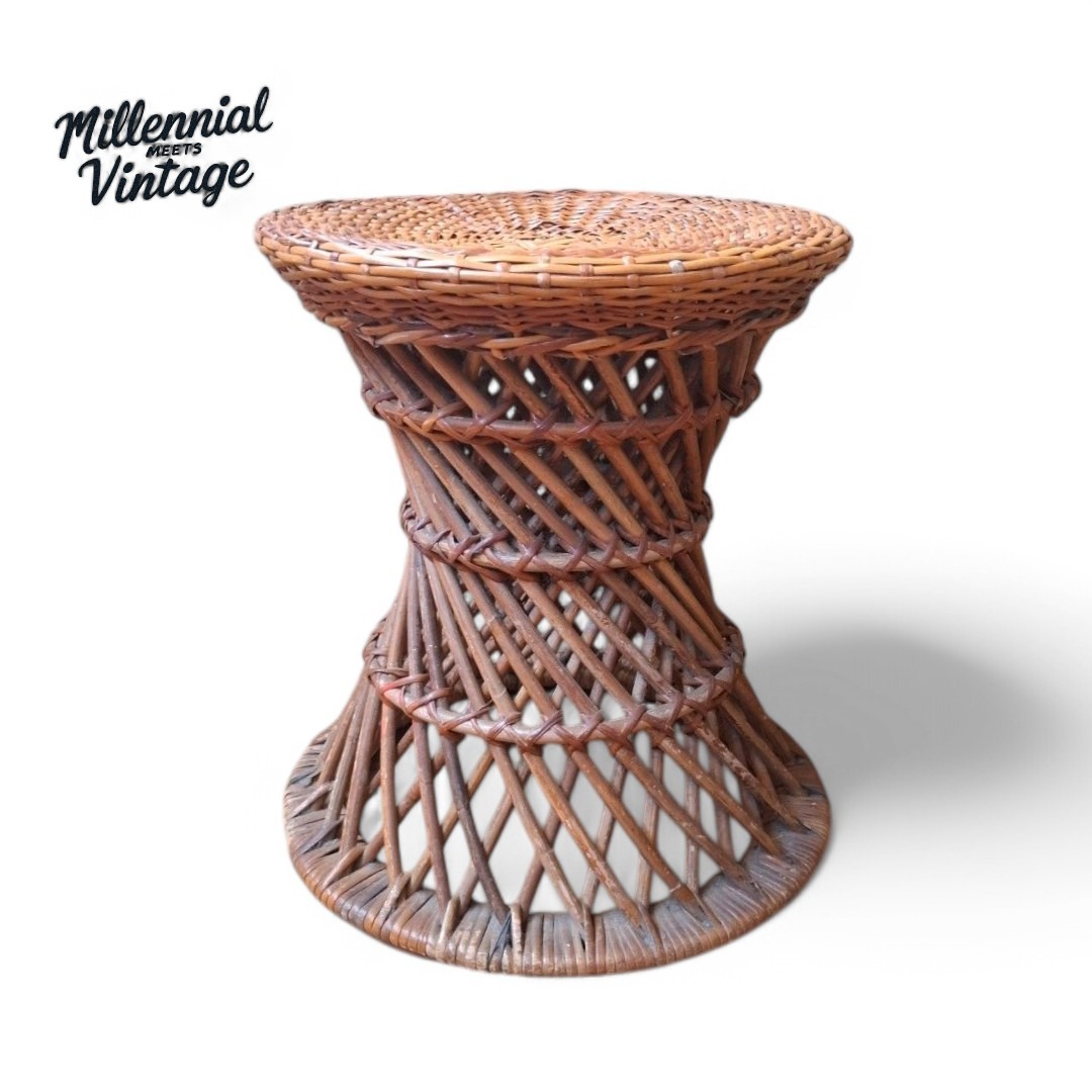 Vintage rattan stool plant stand side table, Hobbies & Toys ...
