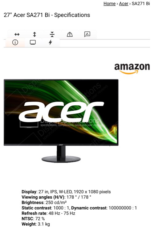 Acer Monitor with Box SA271 27 Inch Slim, Computers & Tech, Desktops on ...