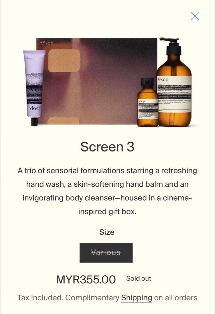 Aesop Gift Set (Screen 3) Hand Wash Shower Gel Hand Balm, Beauty ...