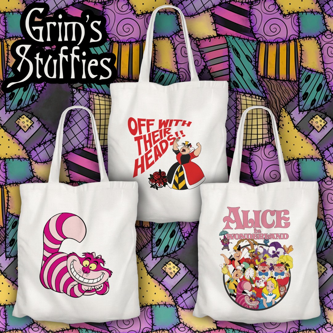 Alice in Wonderland Tote Bag + Cheshire Cat, Queen of Hearts, Tim ...