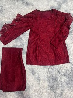 Baju kurung baju raya gene martino kebaya maroon/dark maroon, Women's ...