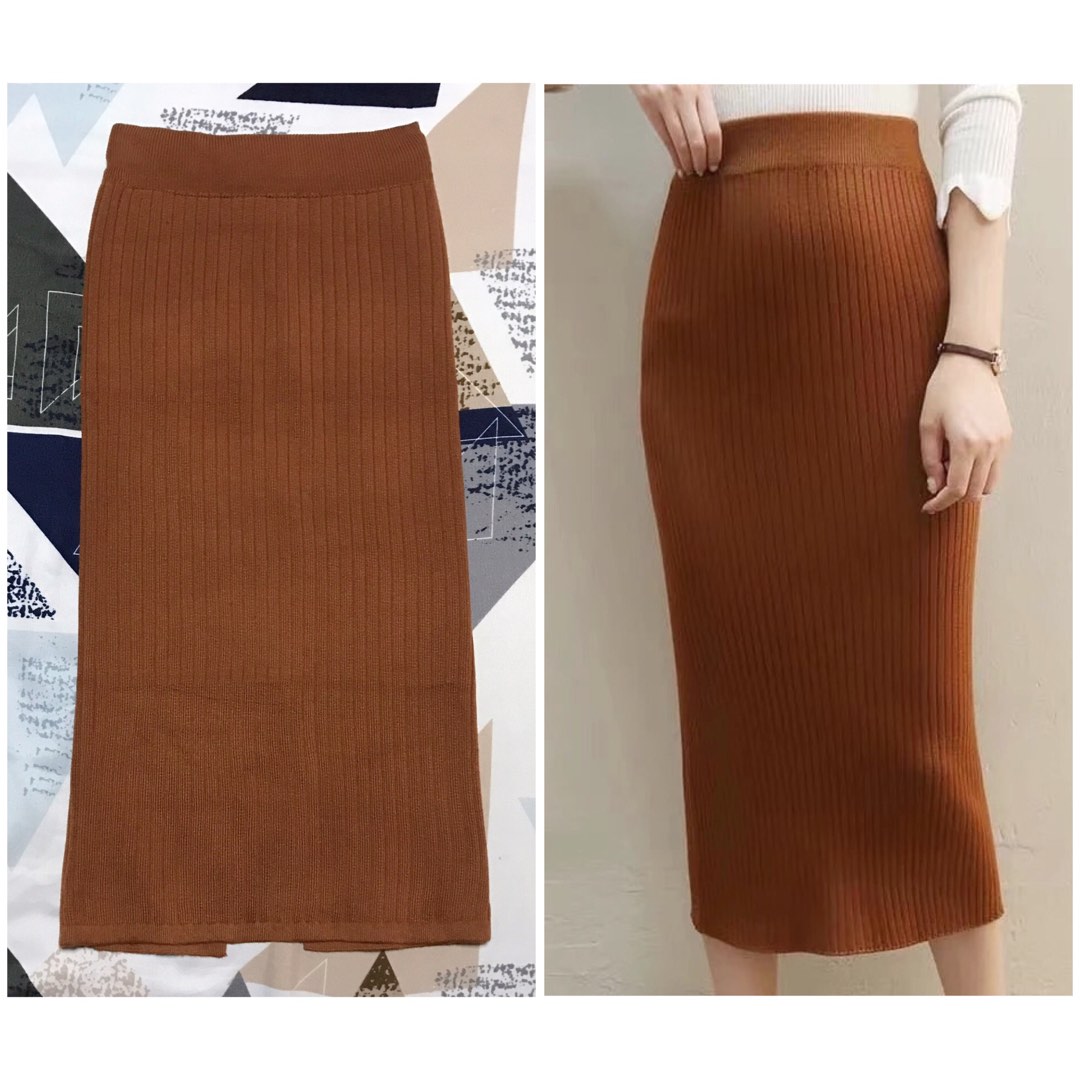 (B-NEW) Rust Knitted Midi Skirt, Women's Fashion, Bottoms, Skirts on ...