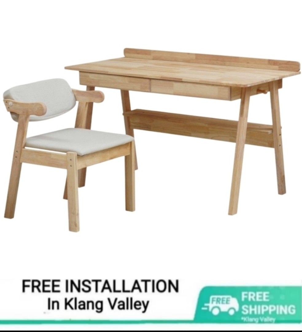 Brand New Solid Wood Study Table Set / Set Meja Budak Sekolah, Furniture & Home Living ...