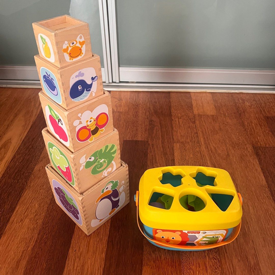 Chicco stacking tower & Fisher Price shape sorter, Babies & Kids ...