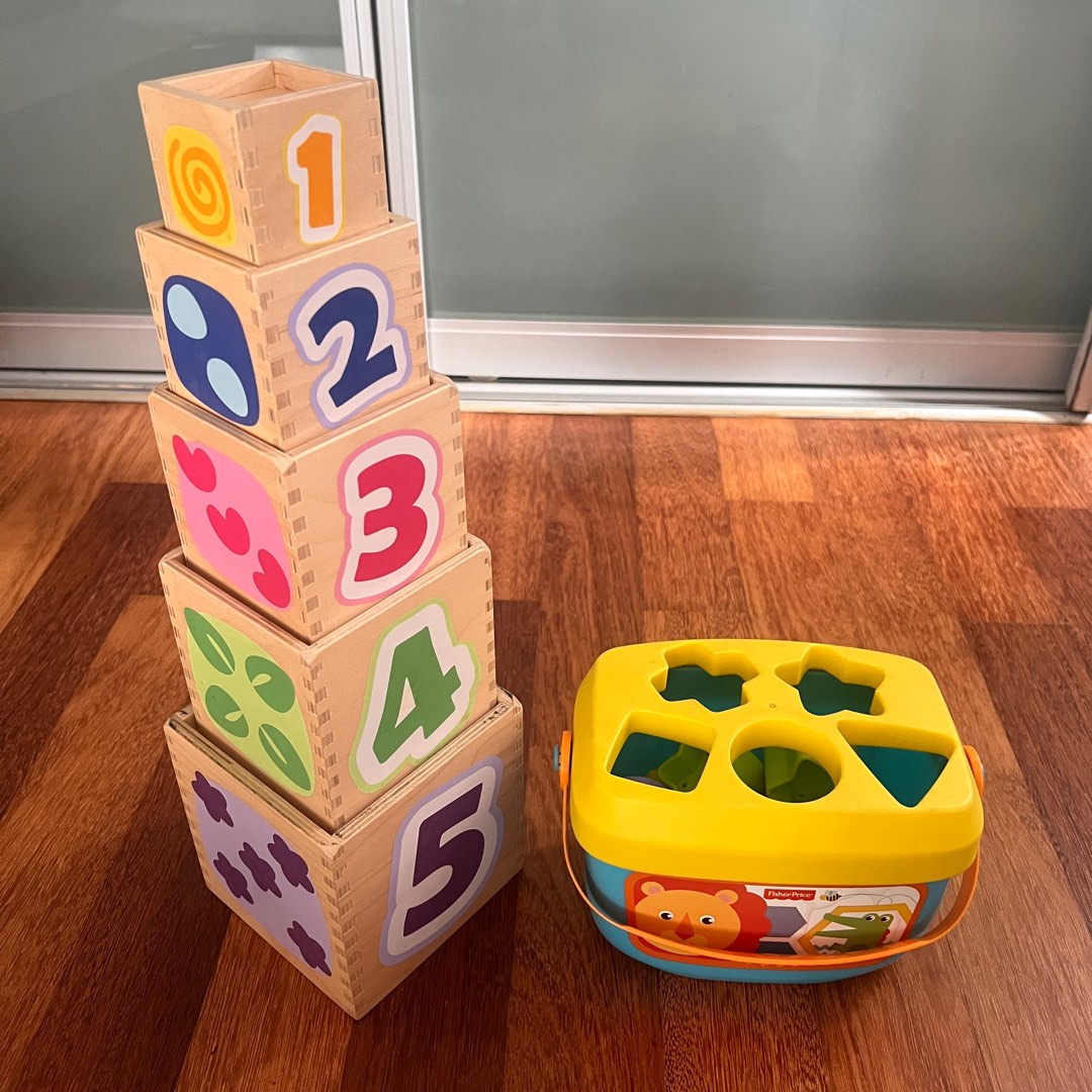 Chicco stacking tower & Fisher Price shape sorter, Babies & Kids ...