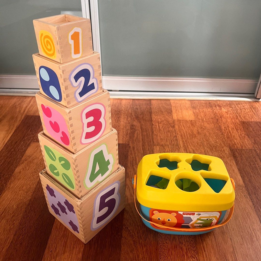 Chicco stacking tower & Fisher Price shape sorter, Babies & Kids ...