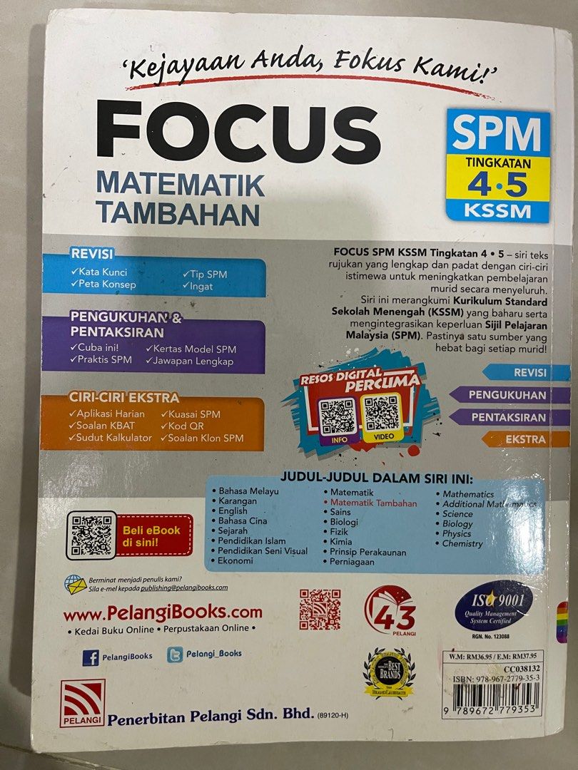 Focus Matematik Tambahan SPM, Hobbies & Toys, Books & Magazines, Textbooks on Carousell