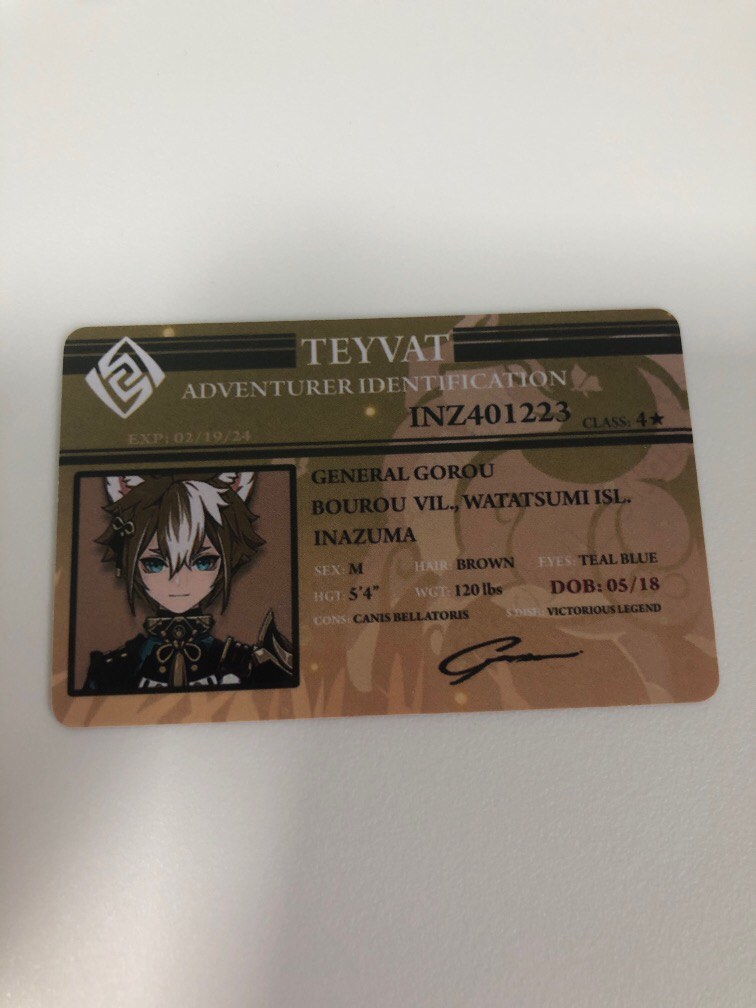 Gorou Teyvat Identification Card Genshin Impact (Not official), Hobbies ...