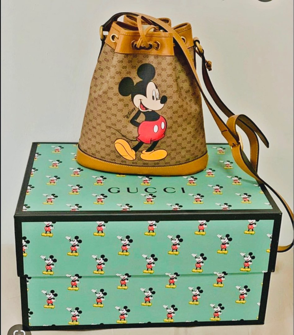 Gucci Disney Mickey Mouse Bucket Bag Printed Mini GG Coated Canvas ...