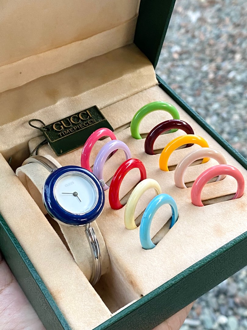 Gucci Interchangeable Bangle Bezels Stainless White Gold Watch, Women's ...