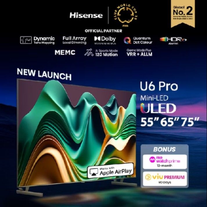 Hisense U6N Pro 55/65/75 inch ULED 4K Mini-LED Smart TV | Full Array Local Dimming | Tone ...