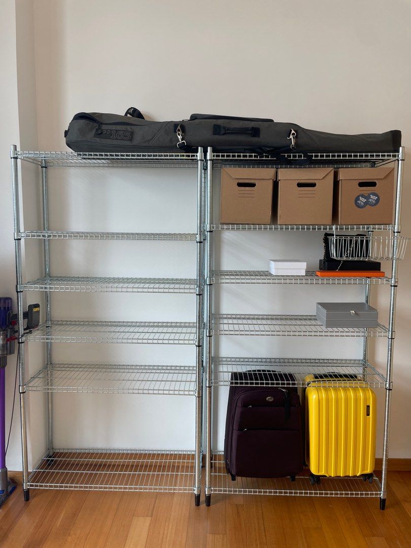 IKEA OMAR Shelf (2 units as a pair) including metal basket, Furniture ...