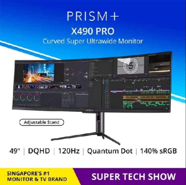 PRISM+ X490 PRO | 49" QLED 120Hz HDR400 Super Ultrawide Curved Adaptive-Sync Gaming Monitor ...