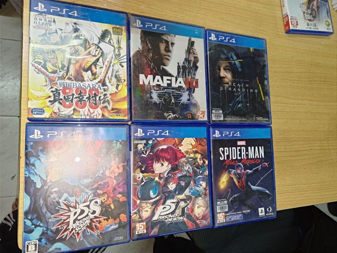 PS4 games女神異聞錄5 p5S p5R 蜘蛛俠2 戰國巴沙拿真田幸村傳 Mafia 3 死亡擱淺 共6隻, 電子遊戲, 電子遊戲, PlayStation - Carousell