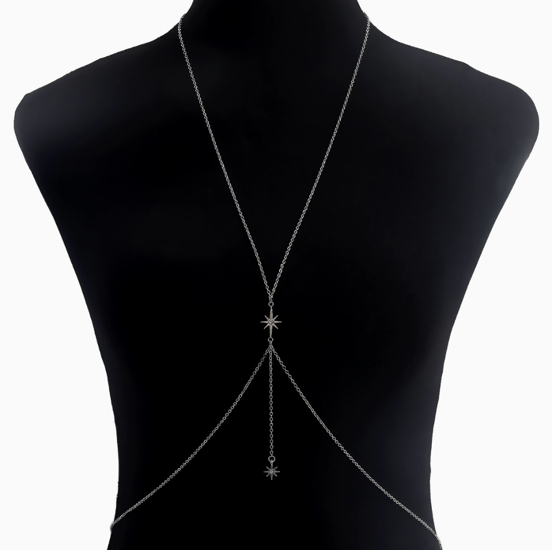 Star with Diamond Chest Chain Fashion Body Chain Beach Wear Bikini Body ...