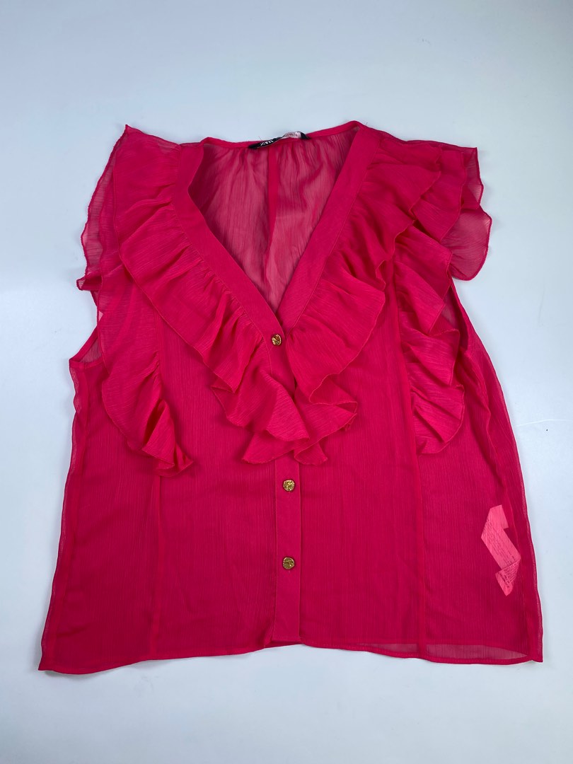 Zara Ruffled Top, Women's Fashion, Tops, Sleeveless on Carousell