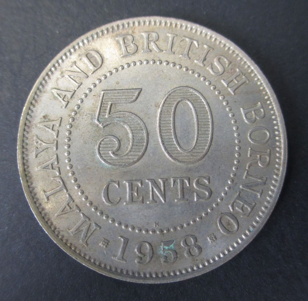 1958 Malaya and British Borneo 50 Cent Coin Singapore Dollar Queen Currency 1958马来亚女王50分五毫硬币 ...