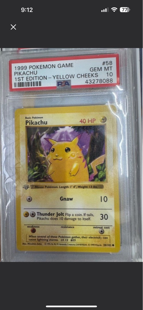 1st edition base set shadowless yellow cheek pikachu PSA 10, Hobbies ...