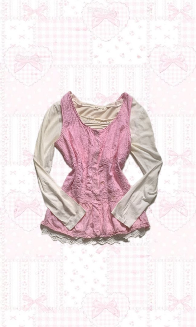 (2 item) Pinky set| Vintage | Pink Dress | Sawako | Blackmore | Dress over JEANS | outfit Ghibli ...