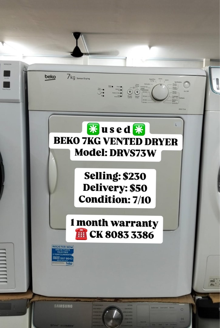 ️ BEKO 7KG VENTED DRYER Model: DRVS73W second hand dryer washing ...