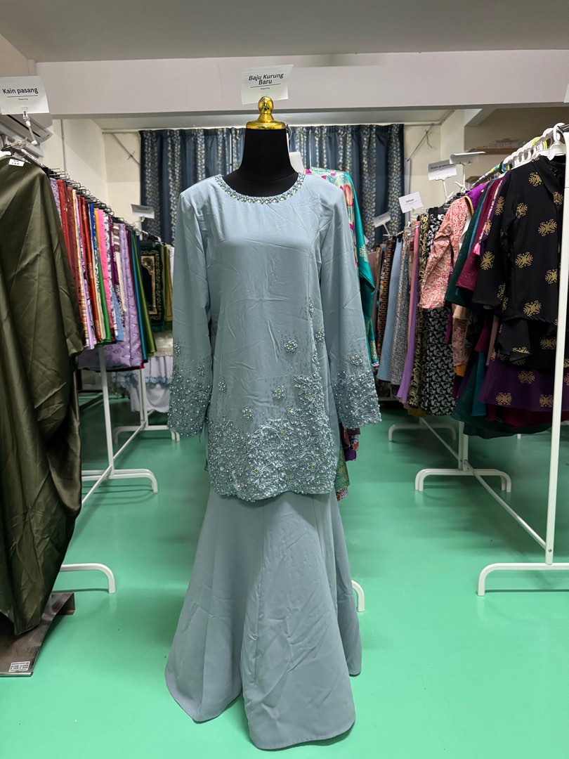 Baju kurung soft blue / baju raya soft blue / baju kurung, Women's ...
