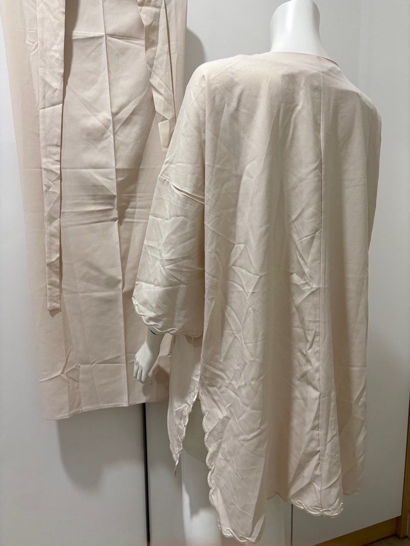 Beige Cream Sulam Scallop Baju Kurung Pario Set, Women's Fashion ...