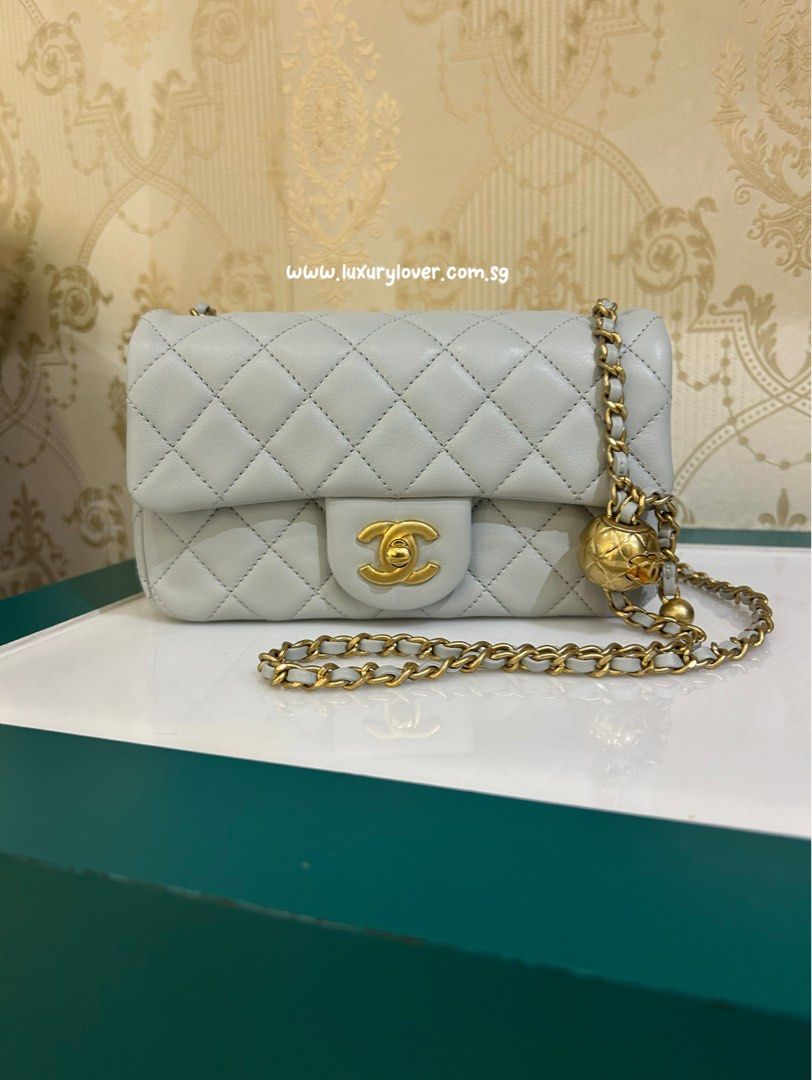 BNIB Chanel 23C Mini Flap Pearl Crush Light Grey Lamb GHW, Luxury, Bags ...
