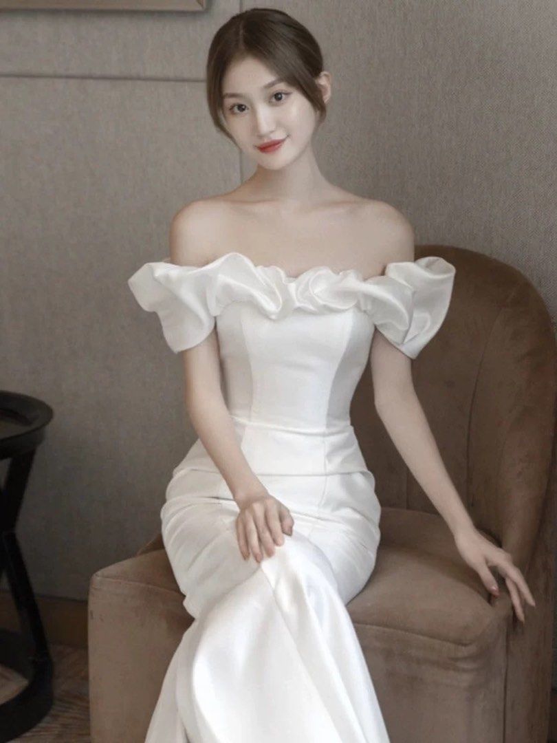 BRAND NEW White Off shoulder WEDDING PWS DRESS with small train, Women ...