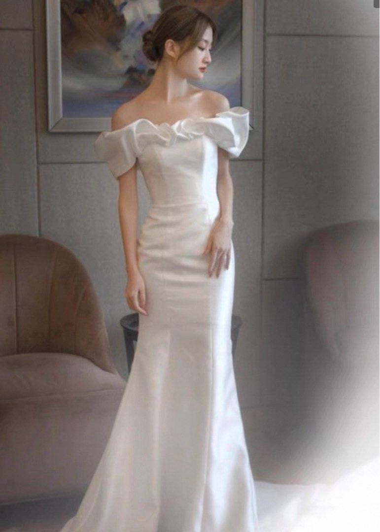 BRAND NEW White Off shoulder WEDDING PWS DRESS with small train, Women ...