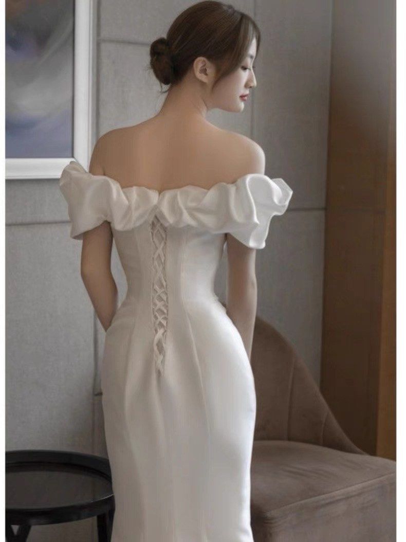 BRAND NEW White Off shoulder WEDDING PWS DRESS with small train, Women ...