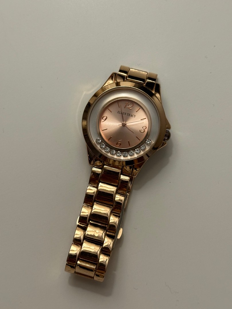 ELLEN TRACY Floating Stone Quartz Rose Gold Dial Ladies Watch Item No ...