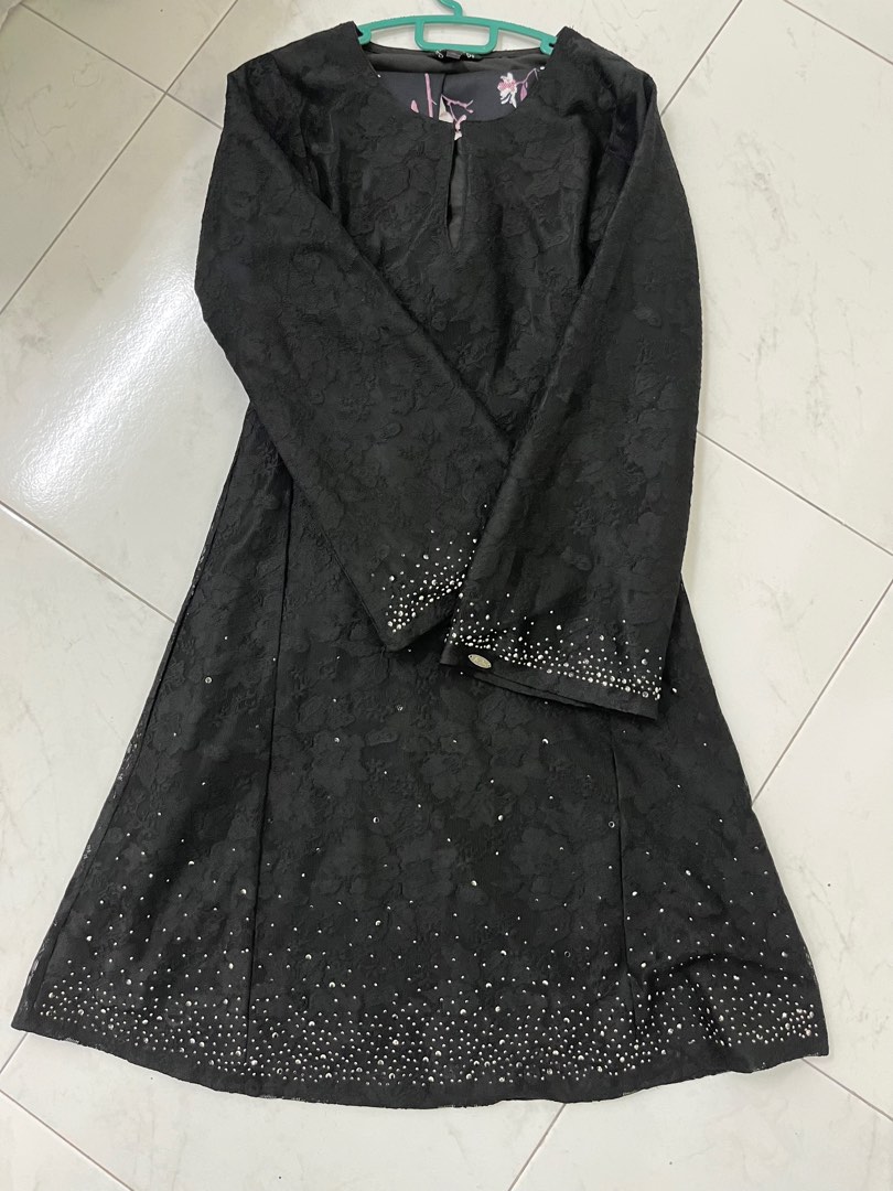 Kurung riau black/baju raya hitam, Women's Fashion, Muslimah Fashion ...