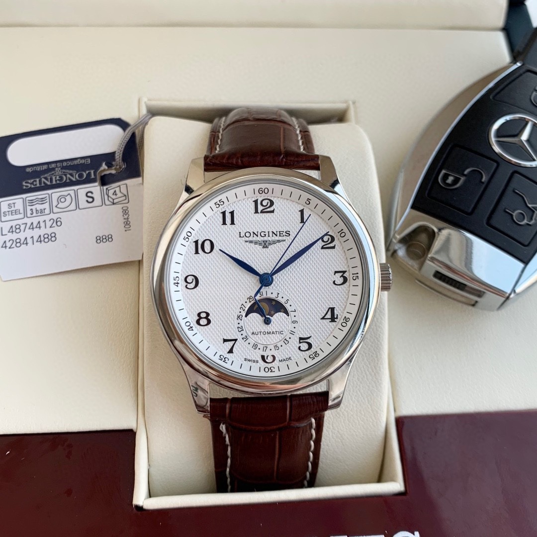 Longines moon phase three-hand semi-automatic mechanical movement, Men ...