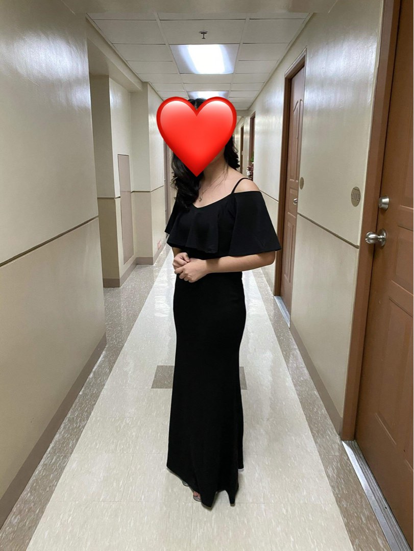 Mav Studio Off Shoulder Evening Black Long Gown, Women's Fashion, Dresses & Sets, Evening ...