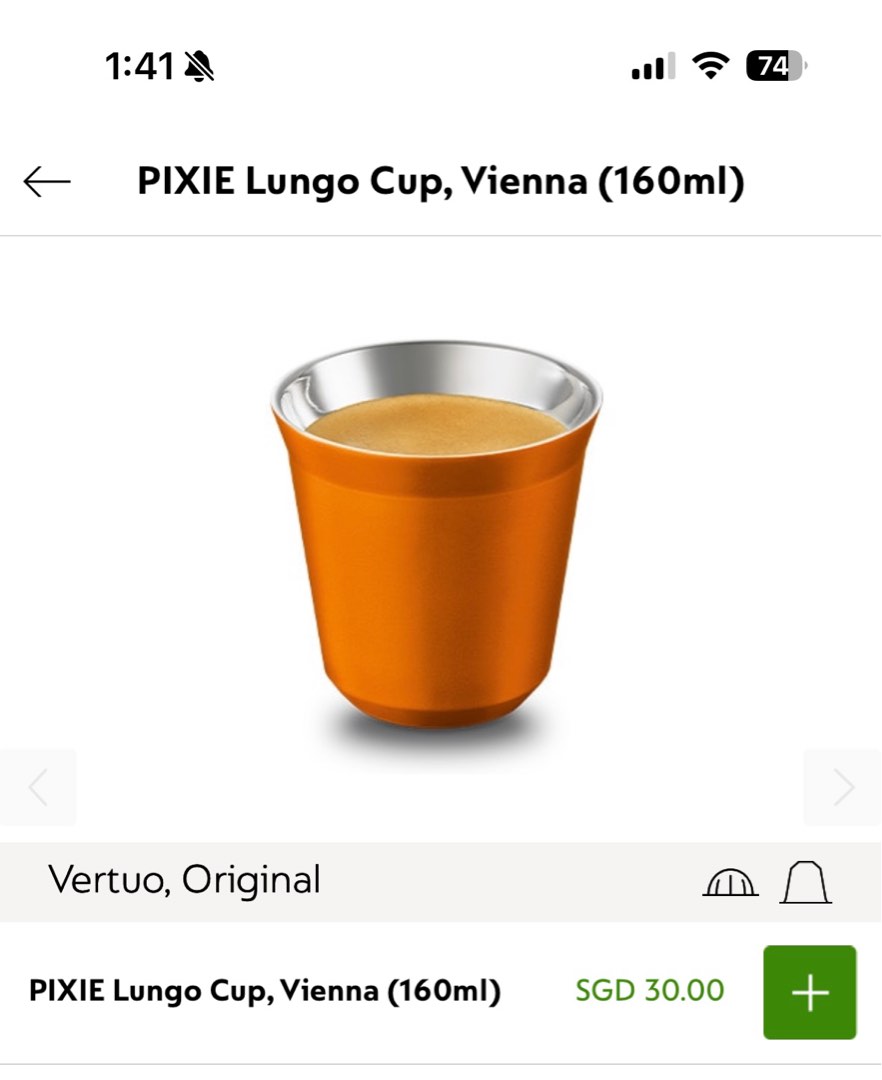 Nespresso One Pixie Lungo cup, (ca. 160 ml) in double-walled stainless ...