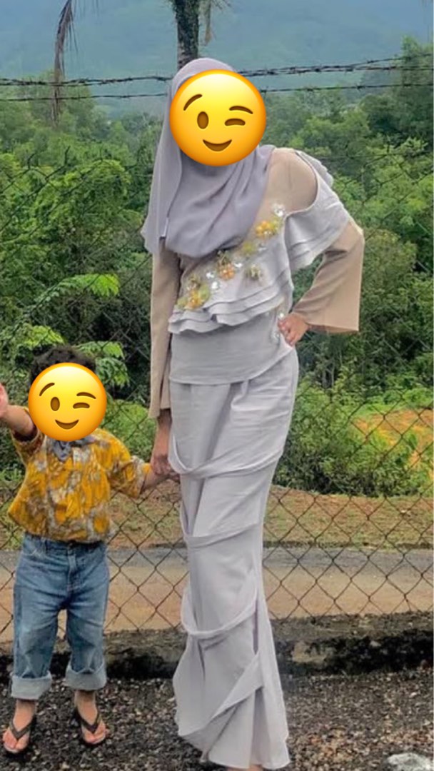 PRELOVED Baju Raya Rico Rinaldi Gray and Nude, Women's Fashion ...