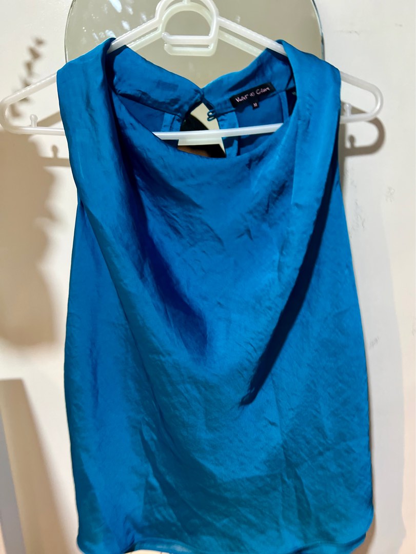 Satin Cerulean top, Women's Fashion, Tops, Sleeveless on Carousell
