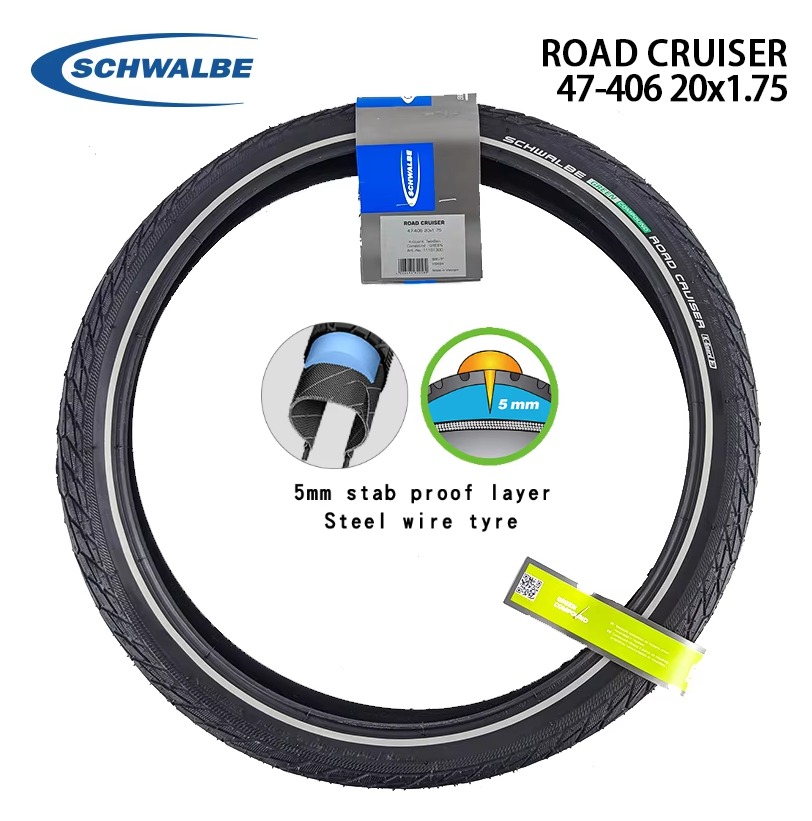 Schwalbe Bicycle Tire 20inch Road Cruiser Reflective Green Compound ...