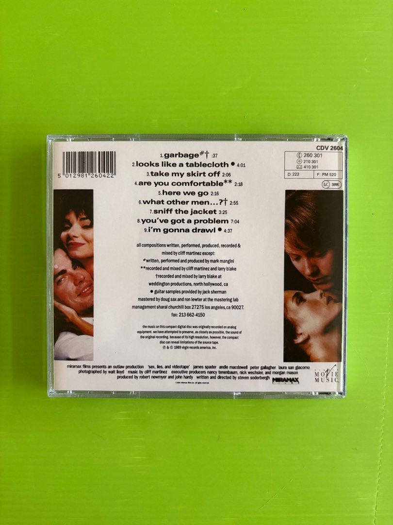 Sex Lies and Videotape Original Motion Picture Soundtrack By Cliff Martinez CD, Hobbies & Toys ...