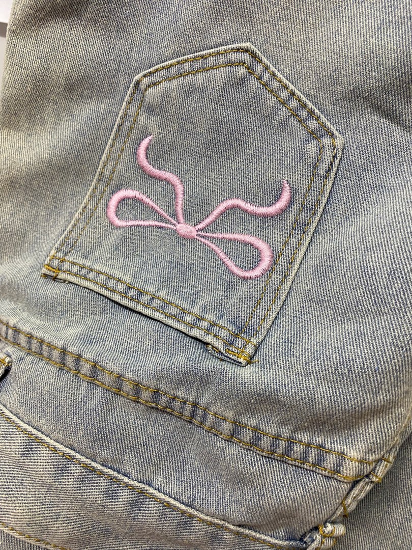 [NEW] Vintage Croquette Ribbon Long Denim Jeans, Women's Fashion ...