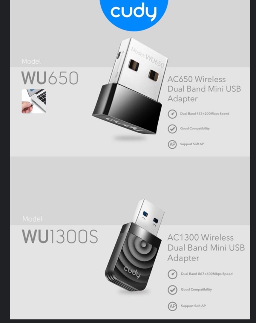 WU650 AC650 Wi-Fi Mini USB 2.0 Adapter 650Mbps Wi-Fi USB Adapter, Mini ...