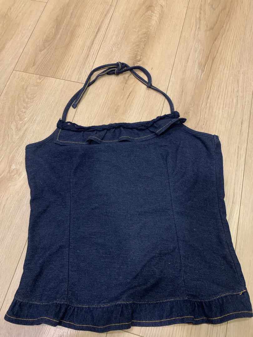 York Reine (Japanese) Halter neck jeans top, Women's Fashion, Tops ...