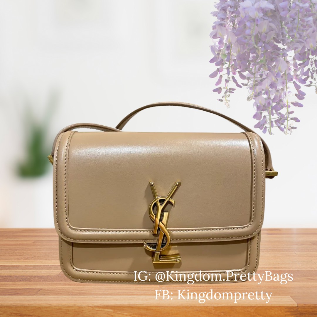 YSL Saint Laurent Small Size Solferino Taupe Monogram Leather Flap Bag ...