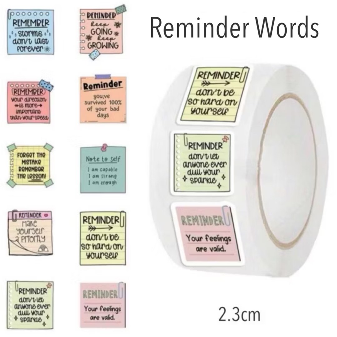 [$2.50 for 50pcs] [$5 for 100pcs] 2.3cm Reminder Words to Self ...