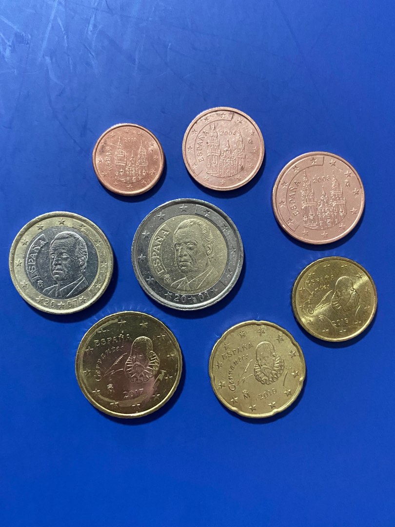 8 pcs of Spain One Cent to 2 Euro Dollars coin set, Hobbies & Toys ...