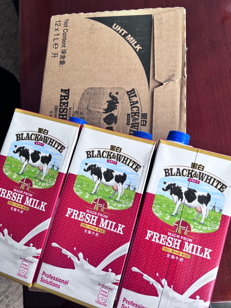 ($140 for 11 boxes/11盒) 黑白 全脂純牛奶 Black&uWhite Full Cream UHT Milk- 1公升 ...